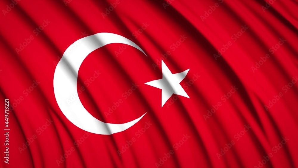 Turkey flag. Waving national flag. State symbols. Realistic 3D render ...