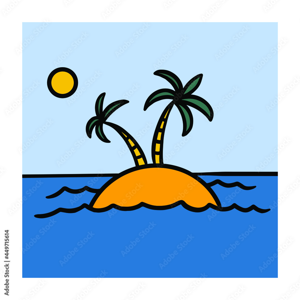 a landscape illustration in a square. simple cartoon drawing in vector ...