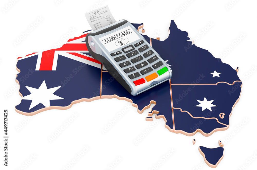 Australian map with POS terminal. Cashless payments in Australia ...