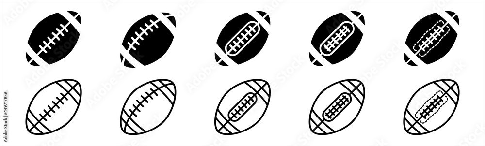 Rugby ball icon. American football ball linear and full pictogram ...