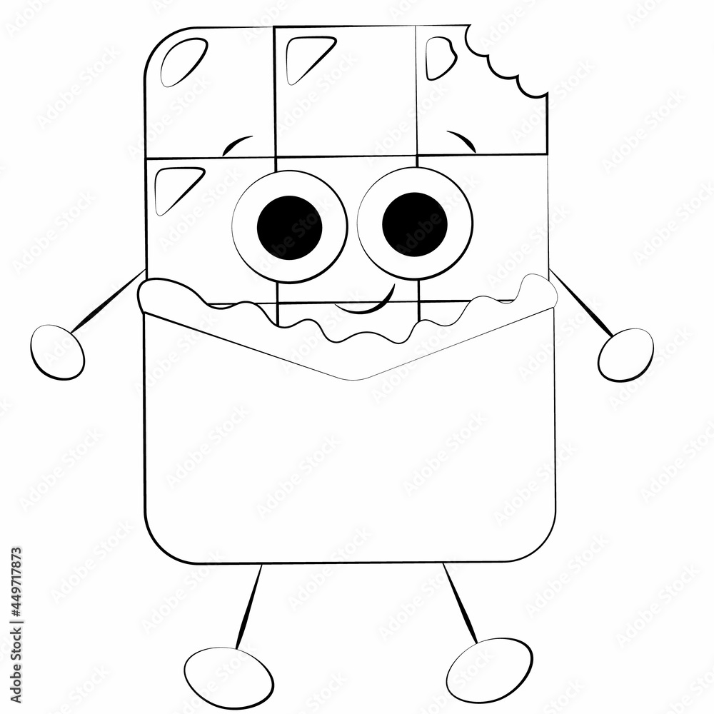 Cute cartoon Chocolate Character in Wrapper. Draw illustration in black ...