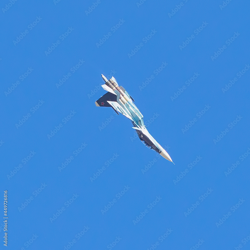 ZHUKOVSKY, RUSSIA - JULY 22, 2021: Sukhoi Su-30SM generation 4++ multi-role fighter, NATO ...