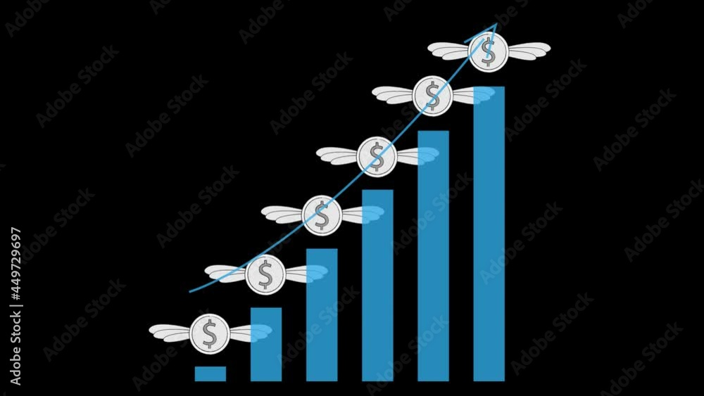 Coins and a success chart. Simple financial animation. Animation on a ...