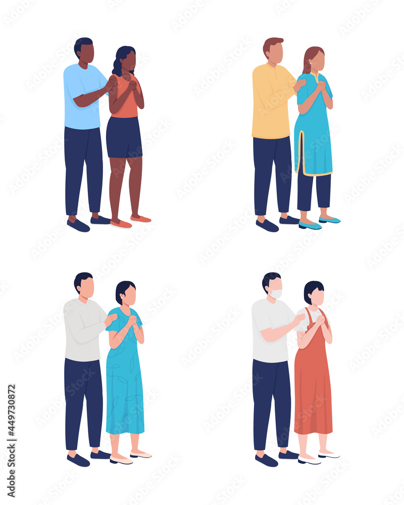 Parents worry about child semi flat color vector characters set ...