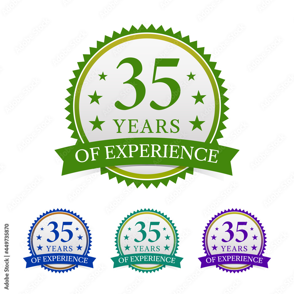 35 years experience label, badge, sign, icon, symbol with ribbons ...