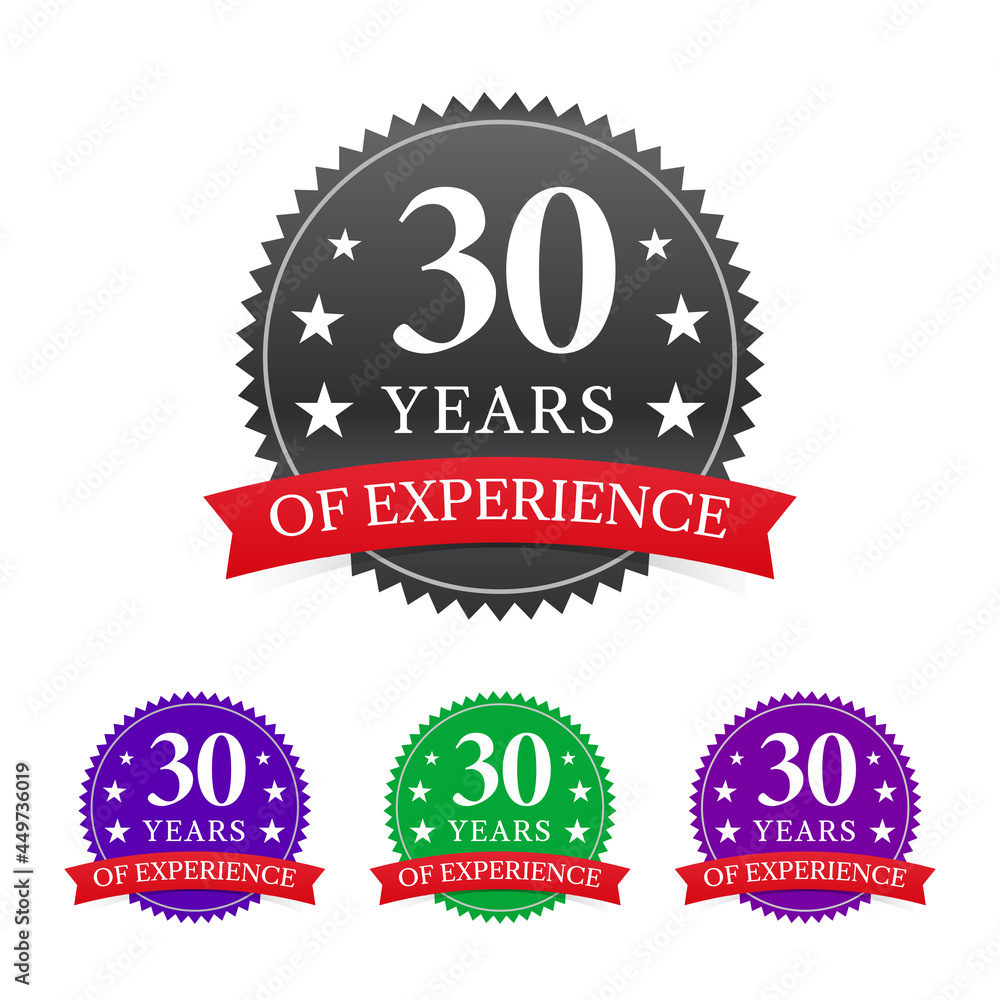 Separate color 30 years of experience badge, label, icon, symbol, sign ...