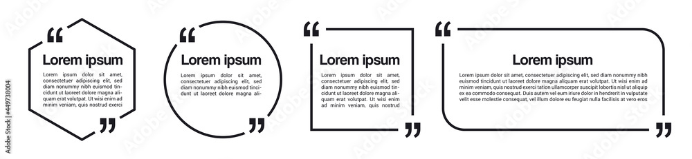 Quote box bubble set template. Black speech frame quotes mark. Isolated ...