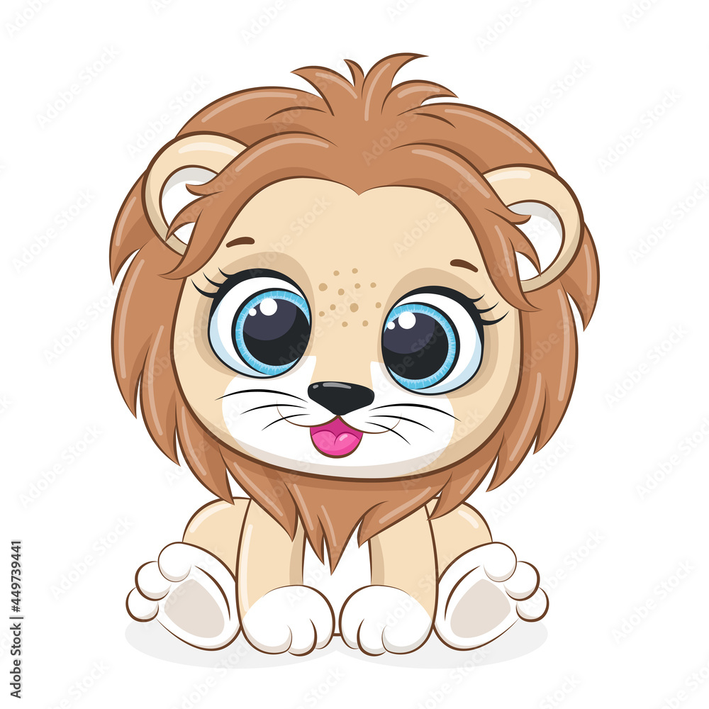 Cute lion sits and smiles.Cartoon vector illustration. Stock Vector ...