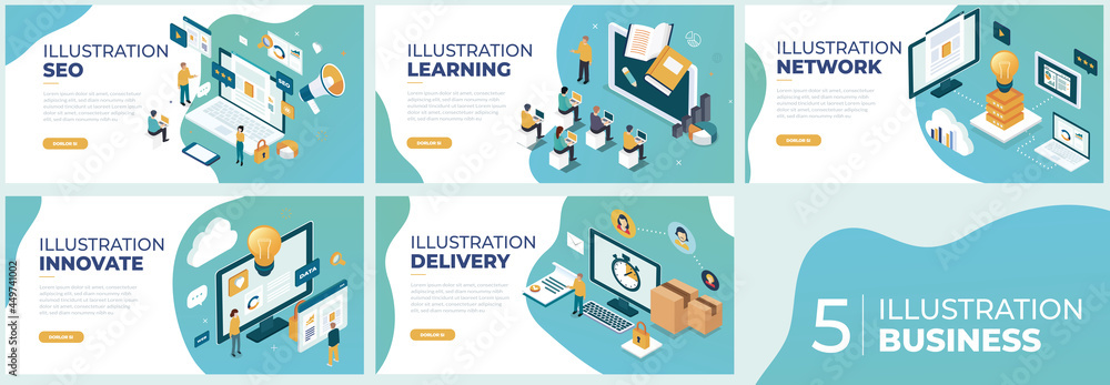 Business isometric illustrations. Mega set. Collection of scenes with ...