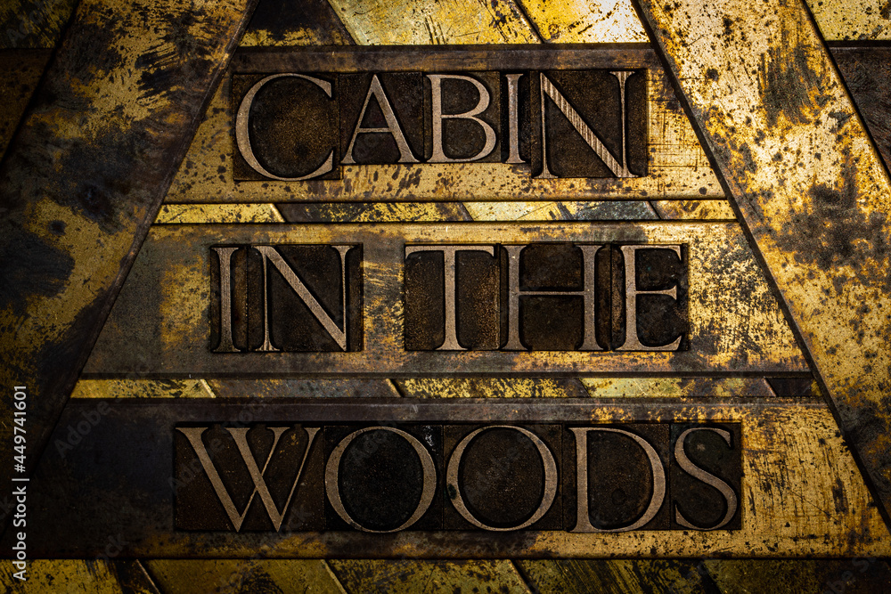 Cabin In The Woods text on vintage textured grunge silver and gold ...