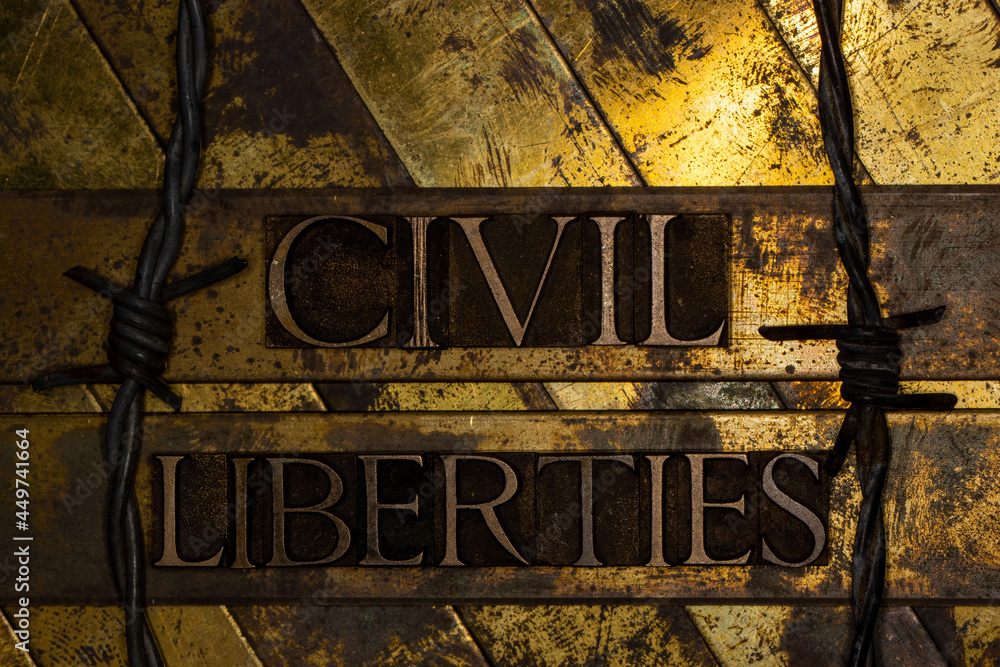 Civil Liberties text on vintage textured copper and gold background ...