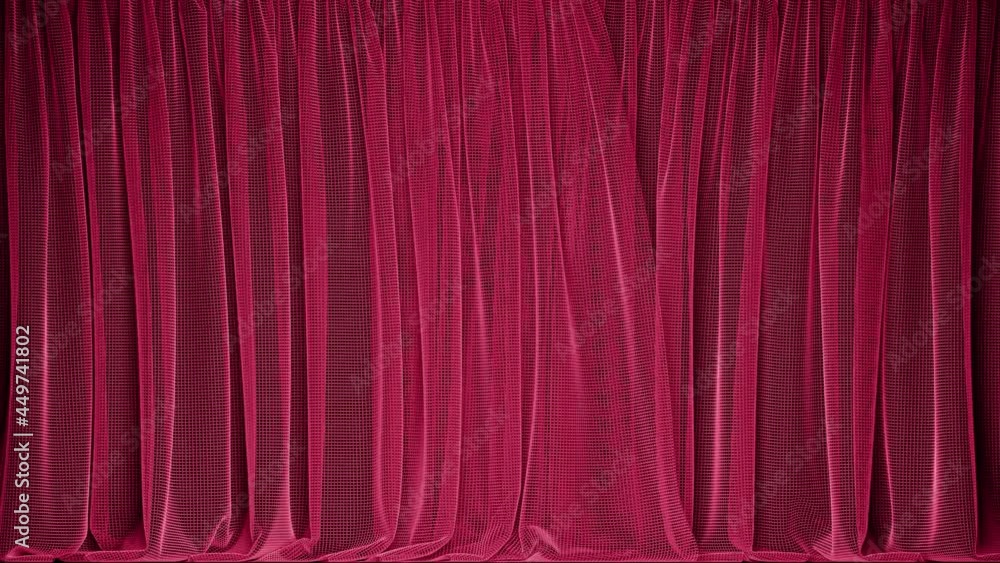 Realistic 3D animation of the cozy red transparent fishnet curtain ...