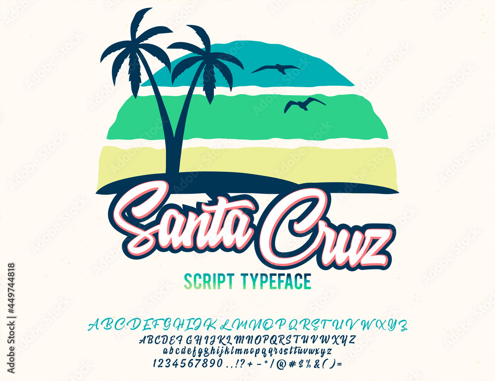 Vetor de Santa Cruz. Vintage brush script. Handmade font. Retro ...