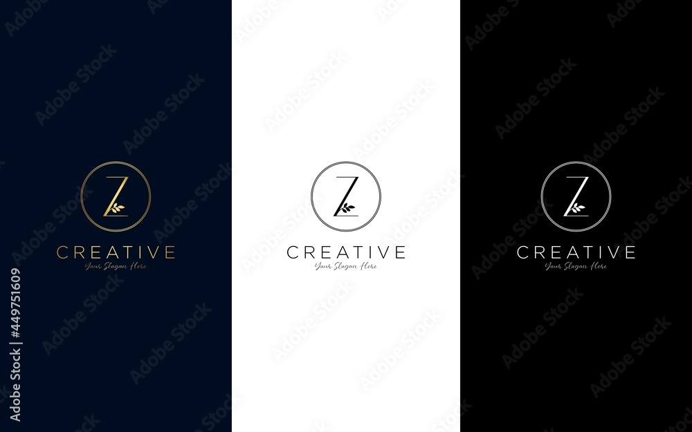 Letter Z logo with tree branches, gold colored design, elegant logo ...