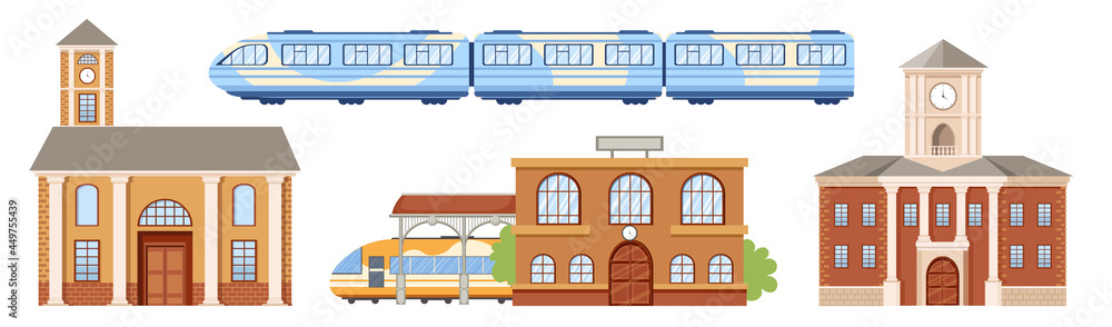 Railway Station Building Facade and Modern Train. Platform Design with ...