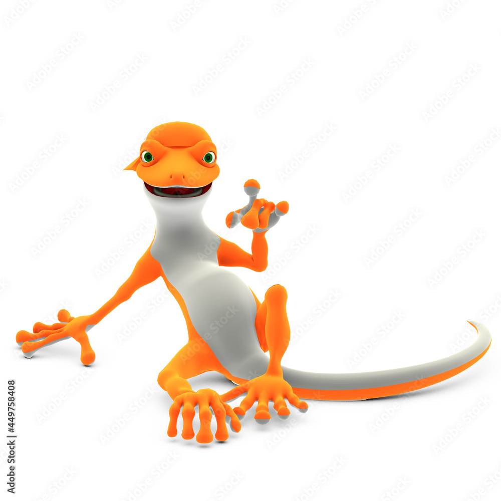 3D-illustration of a cute and cool cartoon gecko with a cab. isolated ...