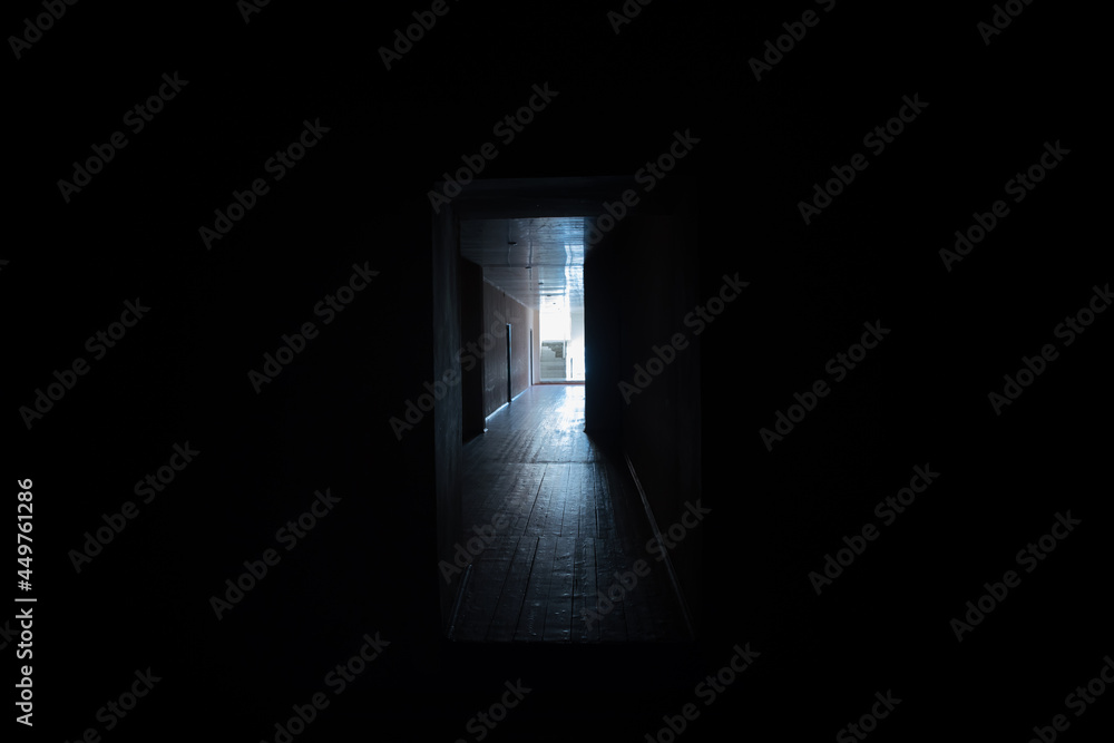 Dark corridor. Mystical interior of dark empty corridor, tunnel in an ...