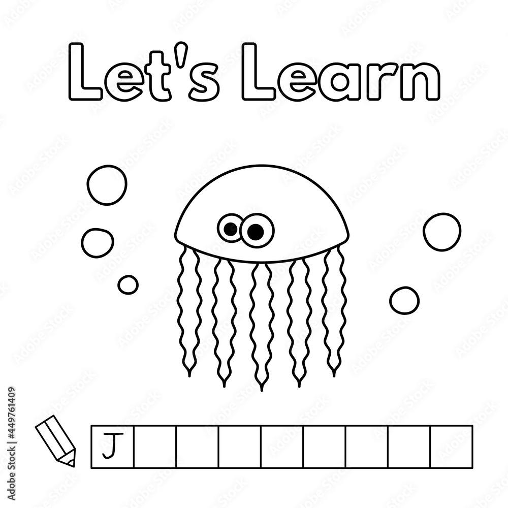 Cartoon jellyfish learning game for small children - color and write ...