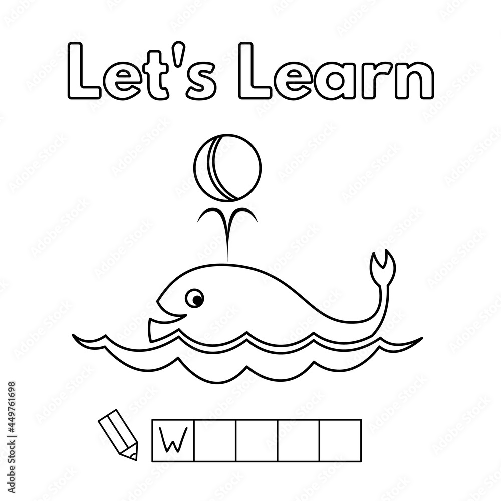 Cartoon whale learning game for small children - color and write the ...