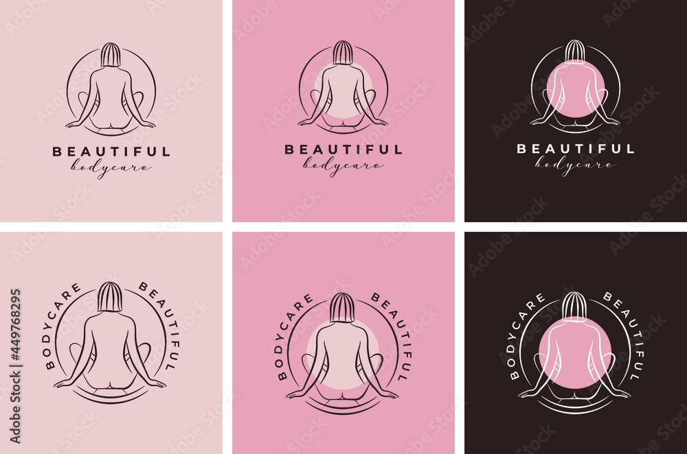 Women Naked Bady Logo Set Sexy Young Women Naked Bady Logotype Collection Outline Attractive