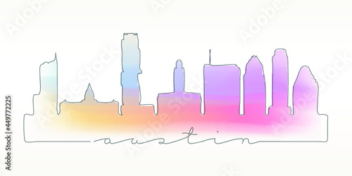 Austin, TX, USA Skyline Watercolor City Illustration. Famous Buildings ...