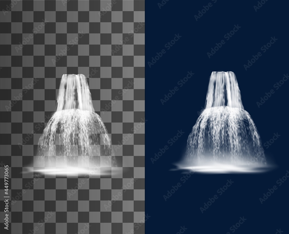 Waterfall cascade, vector water fall streams, realistic pure falling ...