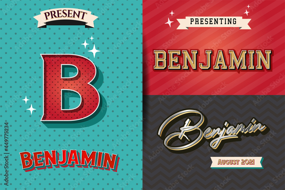 name Benjamin in various Retro graphic design elements, set of vector ...