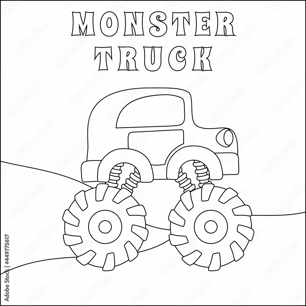 Vector illustration of monster truck with cute dinosaur driver. Cartoon ...