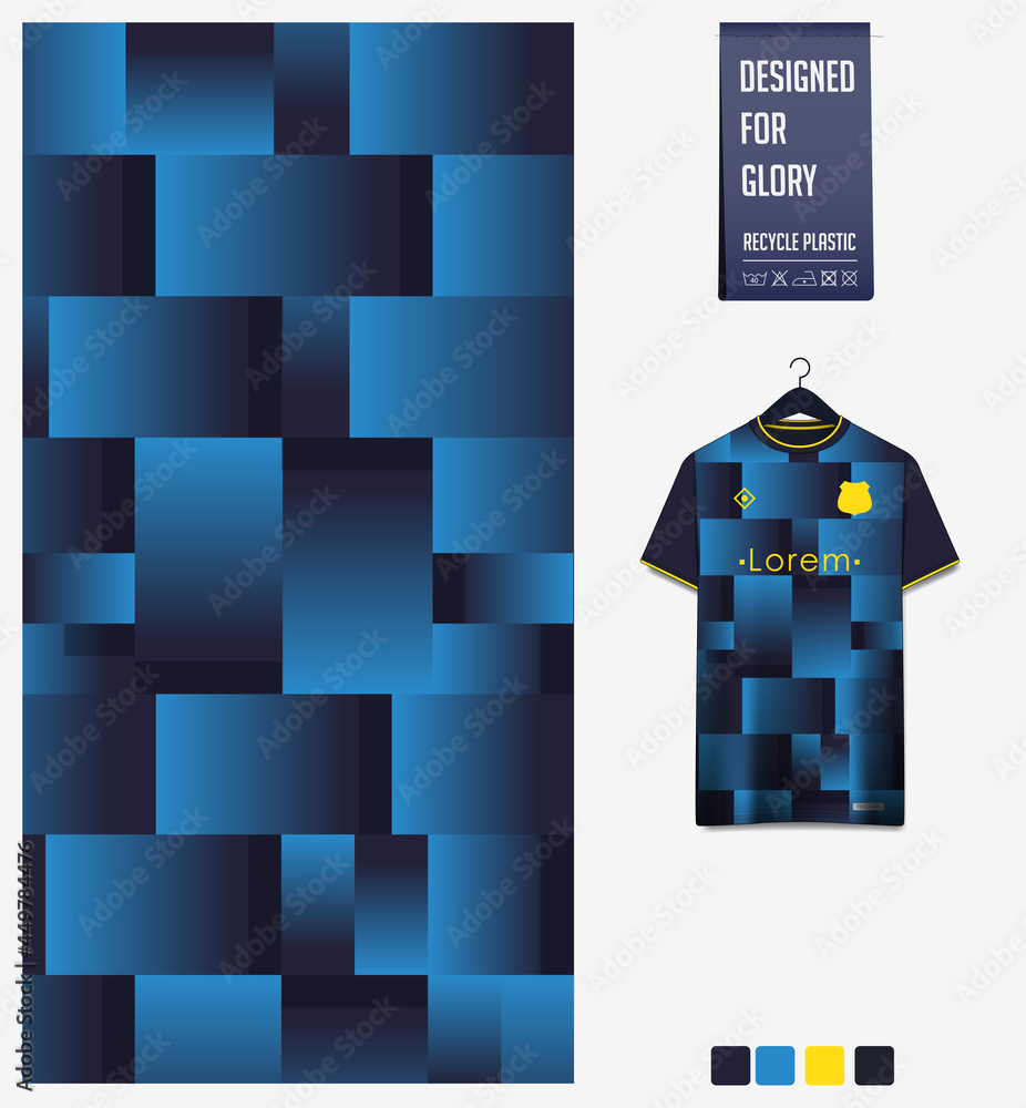 Soccer jersey pattern design. Geometric pattern on blue background for ...