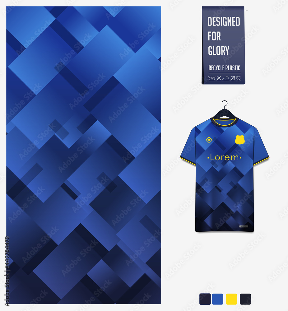 Soccer jersey pattern design. Geometric pattern on blue background for ...