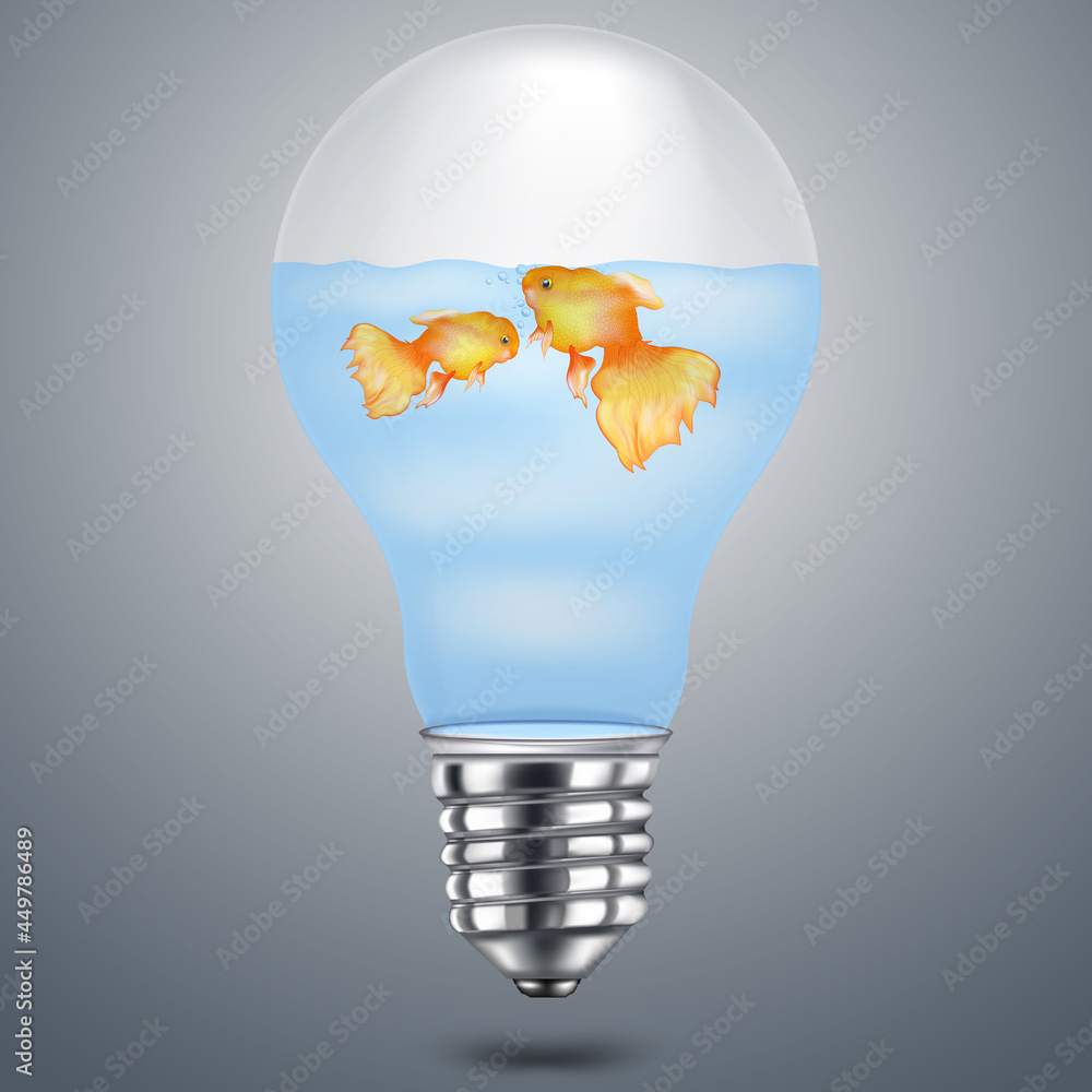Gold fish in water inside an electric light bulb Stock Vector | Adobe Stock