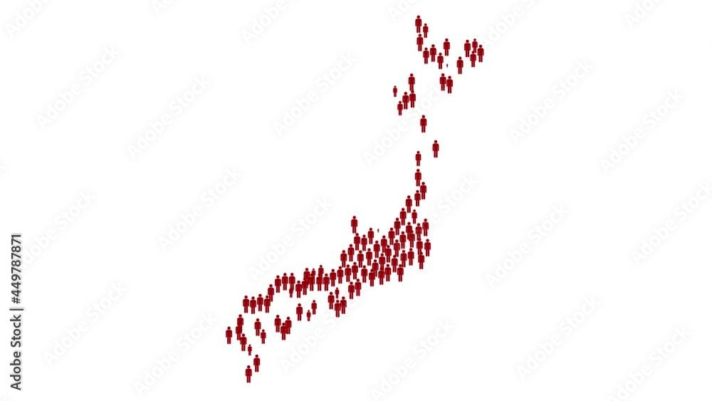 Graphic animation - red people symbols in shape of map of Japan , COVID ...