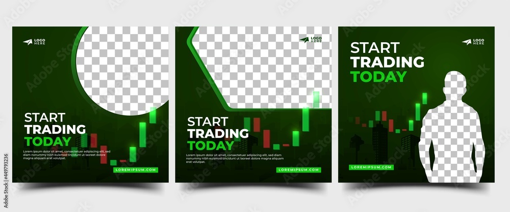 Trading social media post template design collection. Editable modern ...