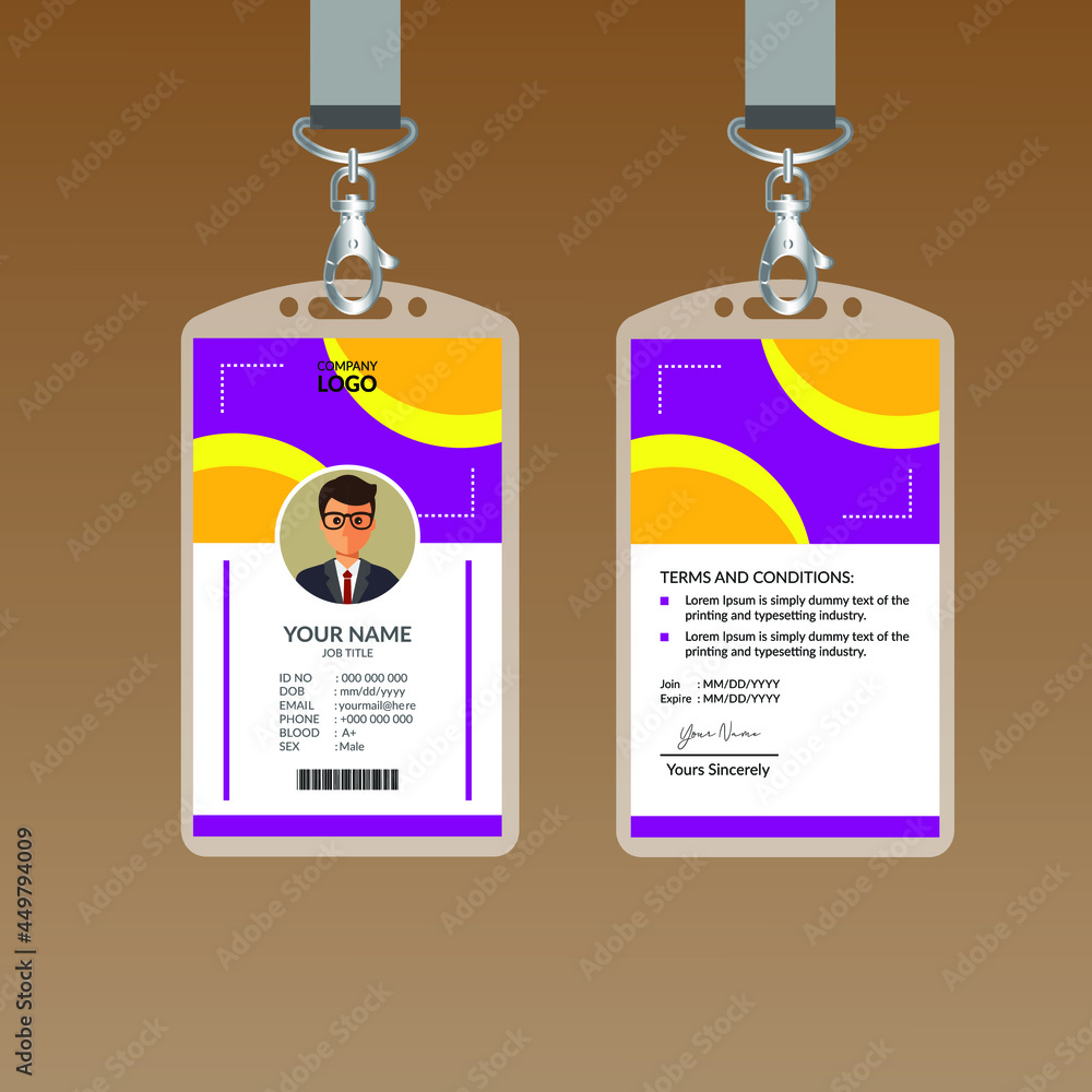 Purple Elegant ID Card Design Template Stock Vector | Adobe Stock