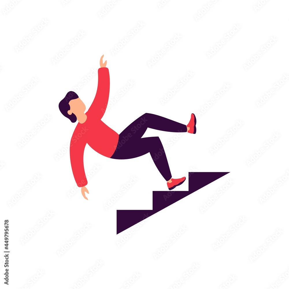 fall from stairs, accident on steps, man falls down, isolated vector ...