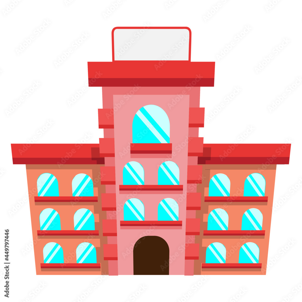 Modern School Building Exterior isolated on white background. High ...
