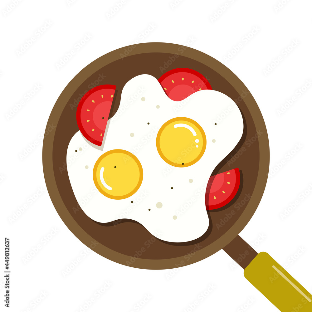Scrambled eggs. Cook breakfast, pours oil into frying pan, breaks egg ...