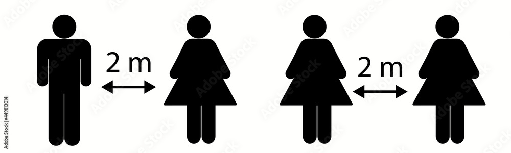 Social distancing 2m meter 6 feet distance infographic warning sign or ...