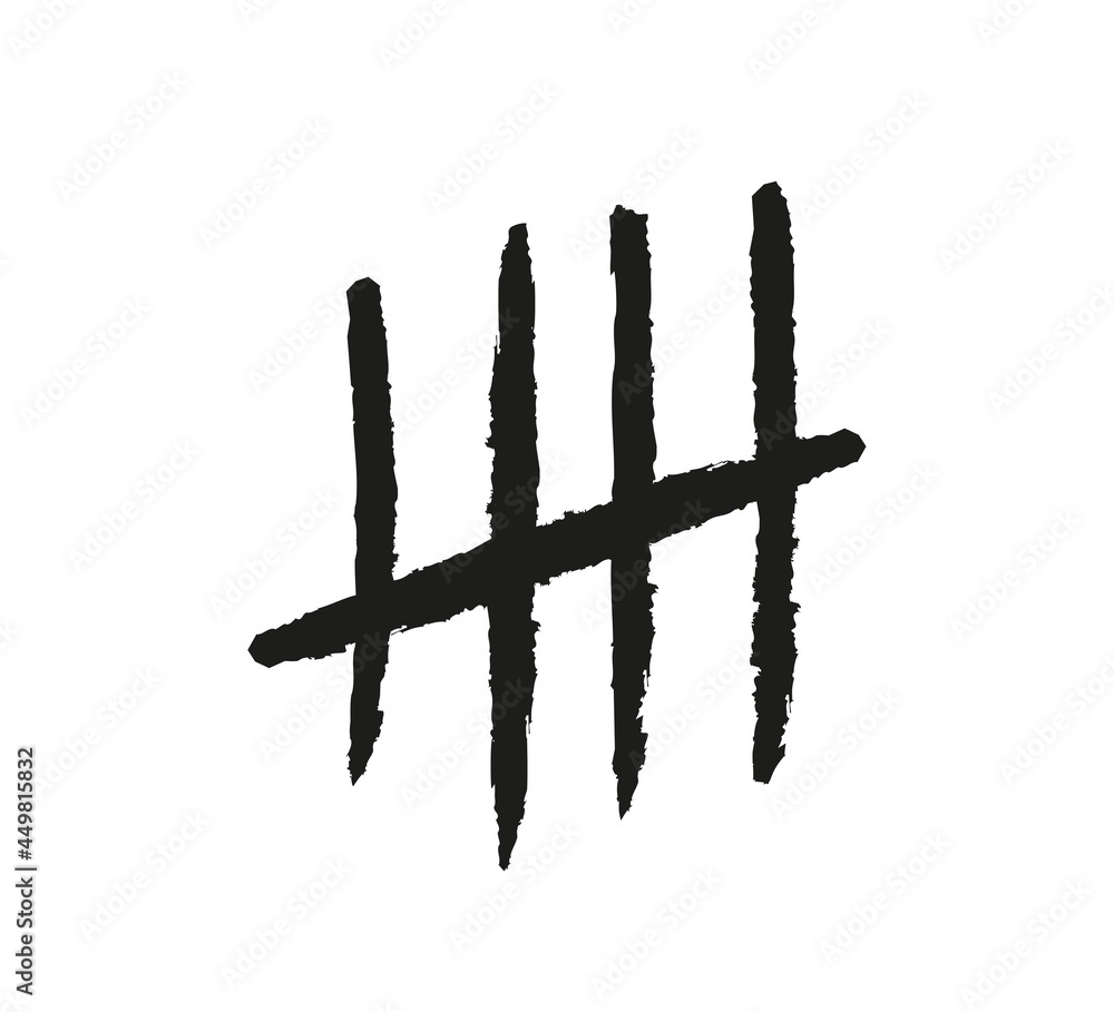 Tally mark. Number 5. Hand drawn lines or sticks sorted by four and ...