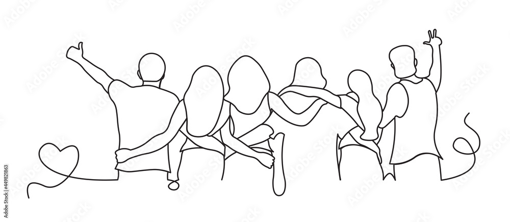 flat design illustration of people hugging line art Stock Vector ...