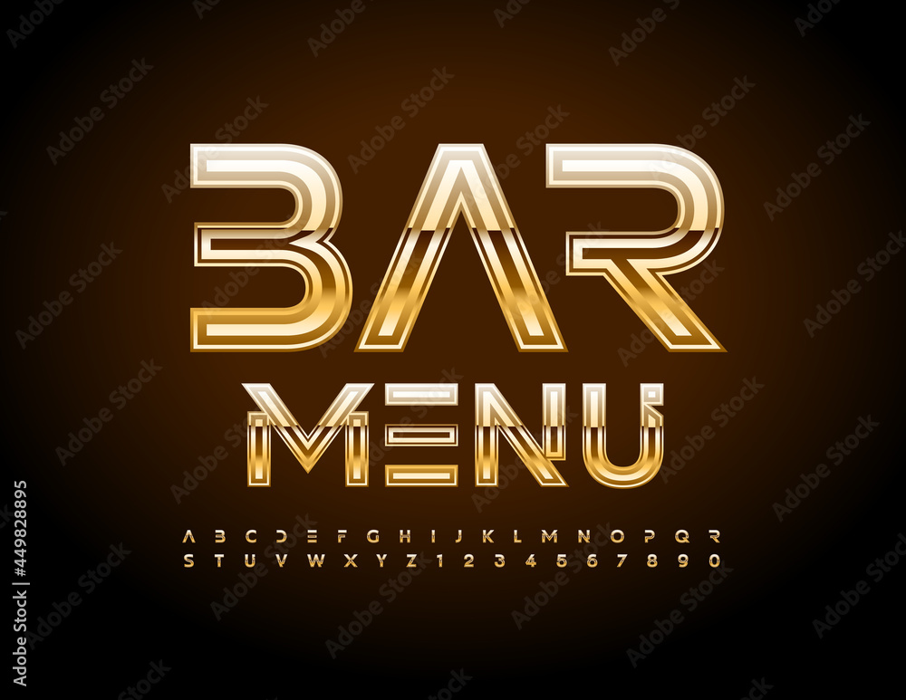 Vector premium sign Bar Menu. Gold exclusive Font. Elite style set of ...