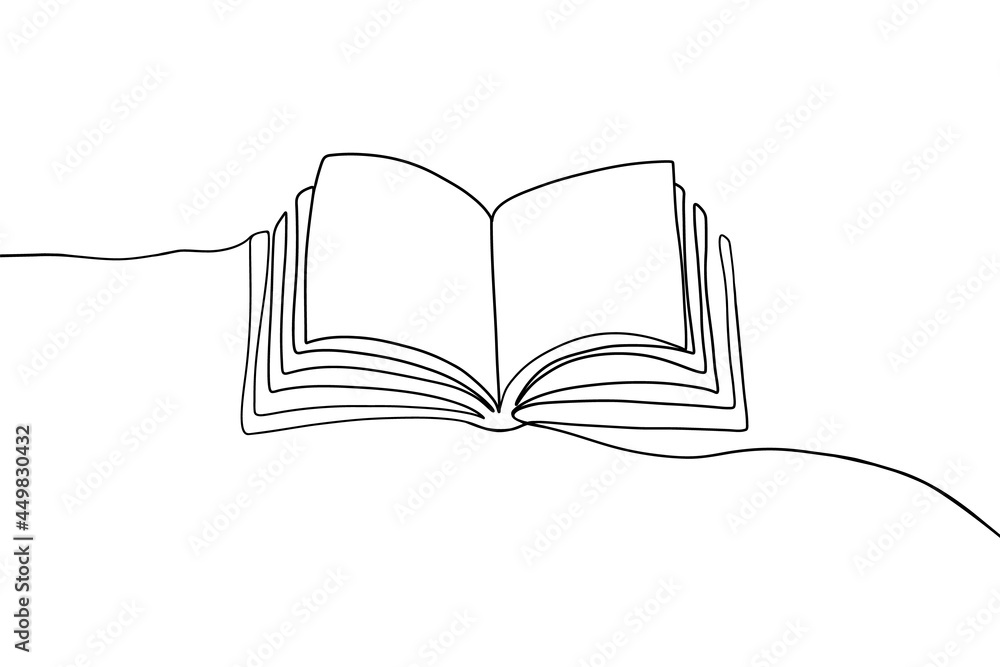 One continuous line book drawing. Modern outline doodle open book, hand ...