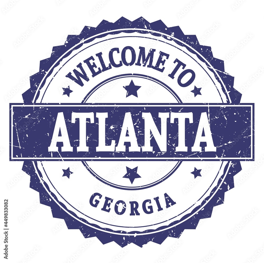WELCOME TO ATLANTA - GEORGIA, words written on blue stamp Stock ...