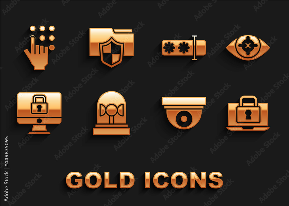 Set Flasher Siren Eye Scan Laptop And Lock Security Camera Lock On Monitor Password