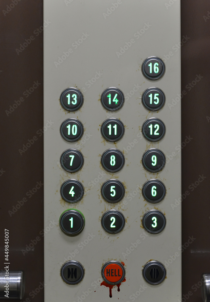 elevator control panel with HELL button Stock Photo | Adobe Stock