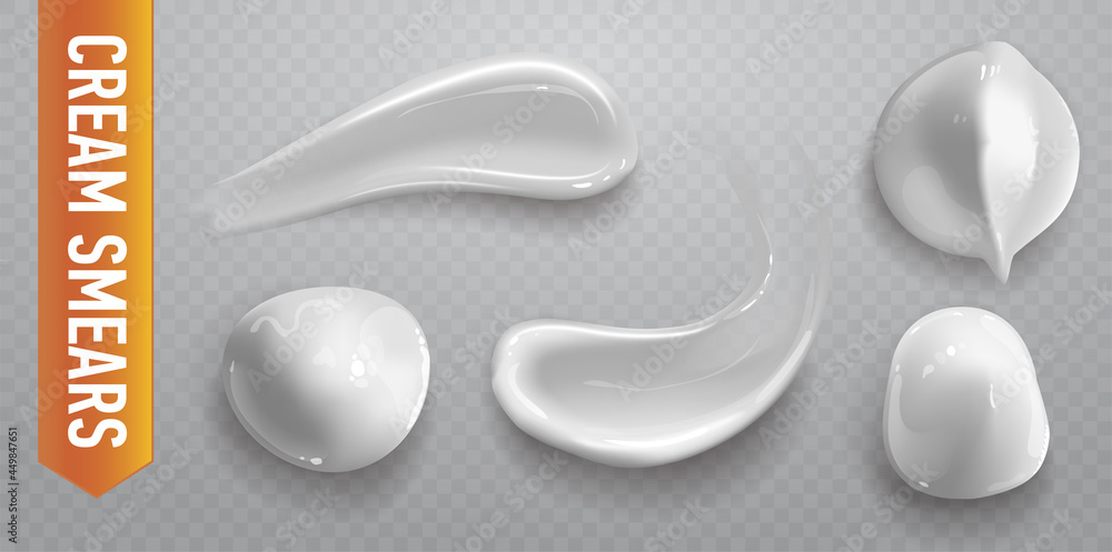 Set of realistic cosmetic cream smears. Skincare product of different ...