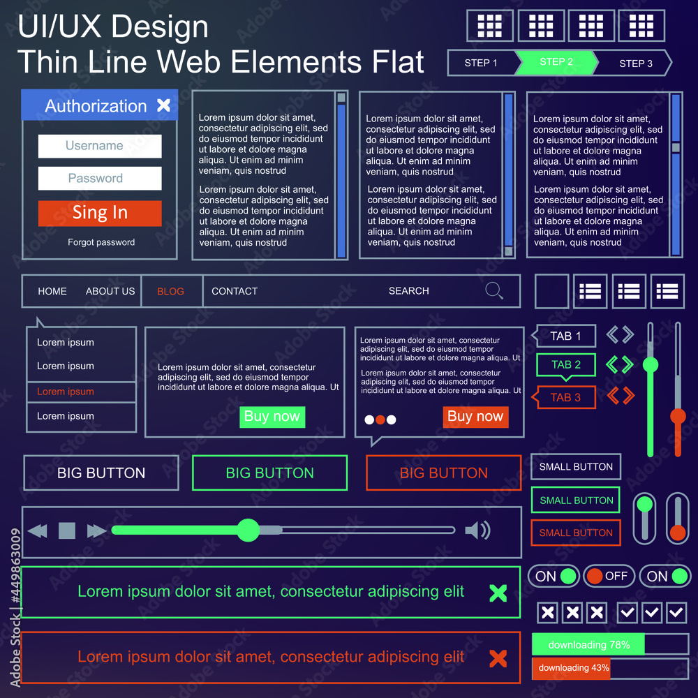 Vector UI UX kit for mobile applications and web sites. Universal user ...