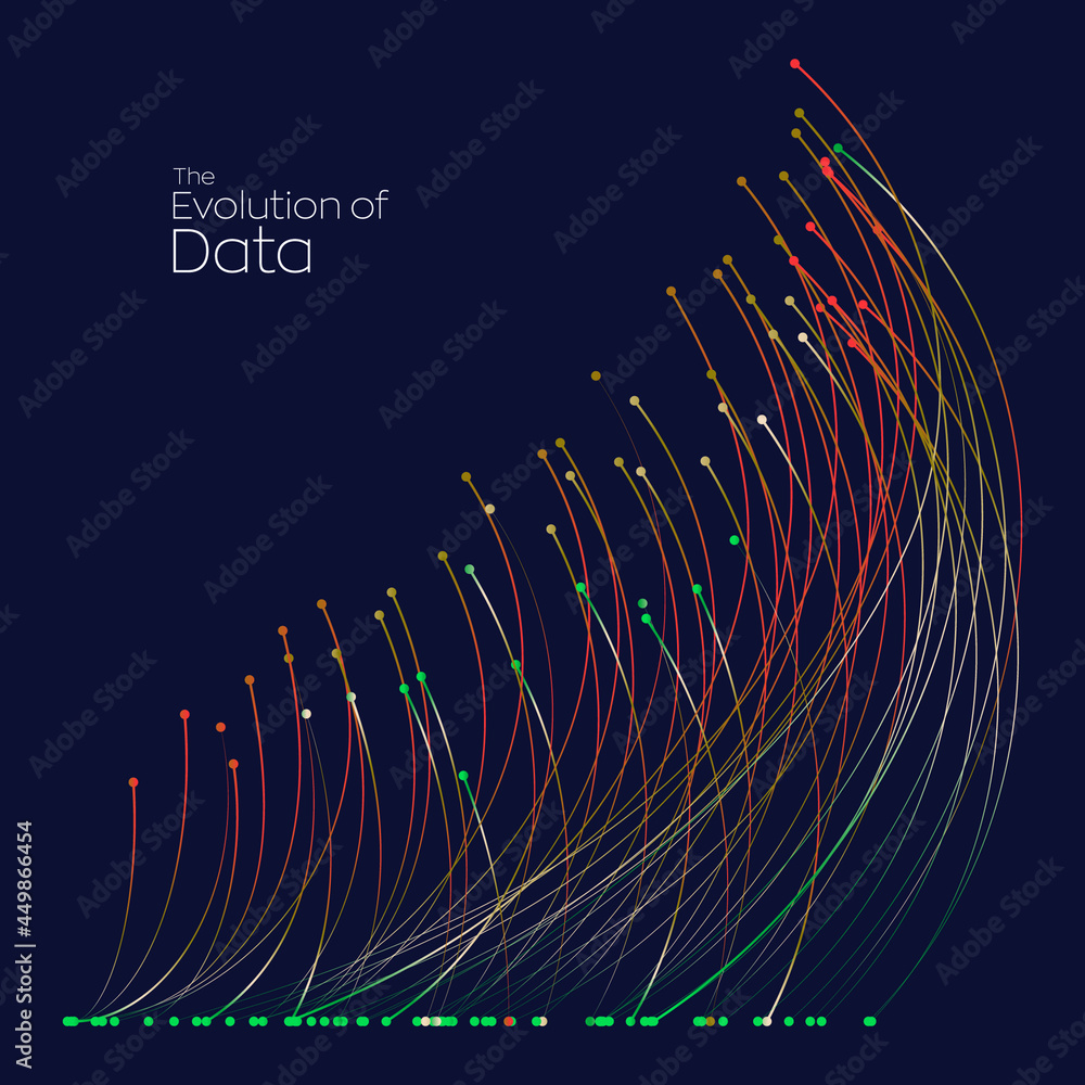 Evolution of data. Vector explosion colorful dot lines background. Data ...