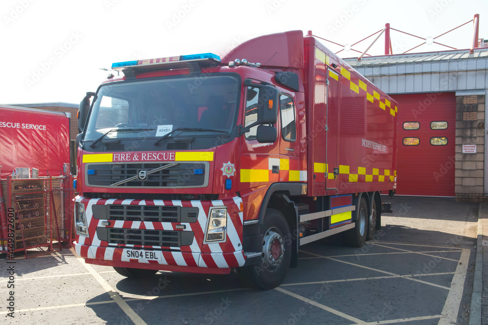 Fire Engine Truck stood outside a fire station. Emergency service Stock ...