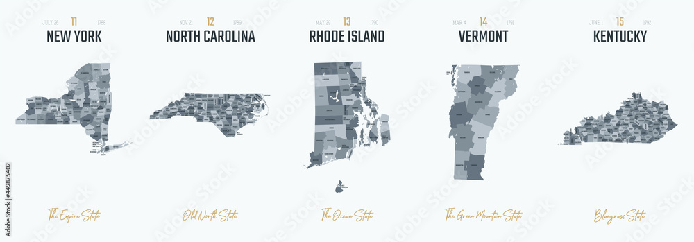 Vector set 3 of 10 Highly detailed silhouettes of US state maps ...